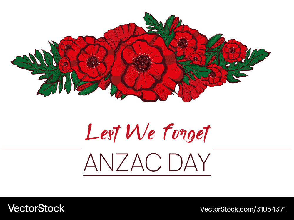 Remembrance poppy and lest we forget concept Vector Image