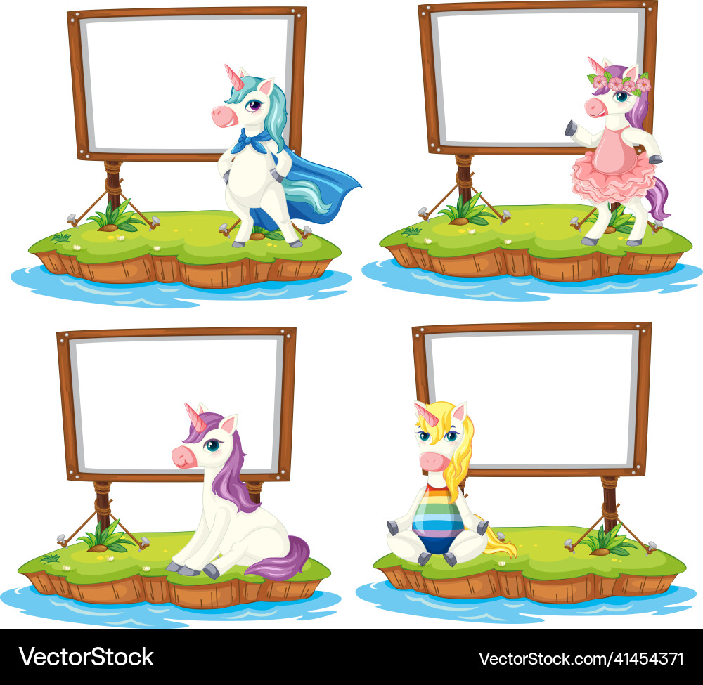 Set of different blank banners with unicorns Vector Image