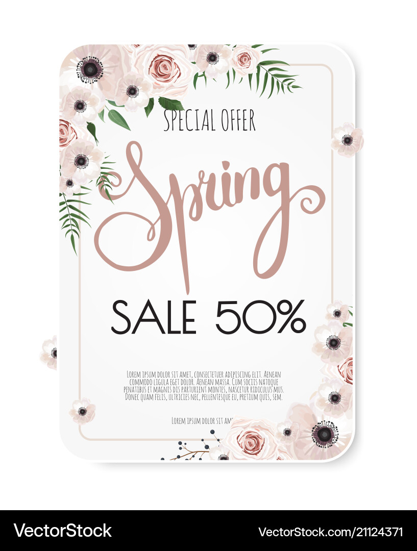 Spring sale background with beautiful flowers Vector Image