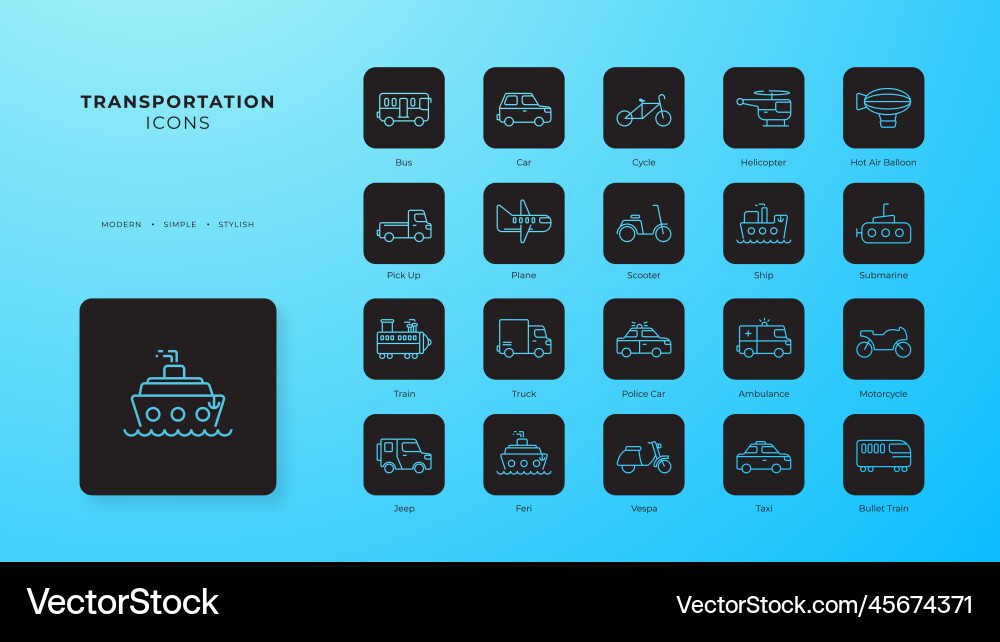 Transportation icon collection with black filled Vector Image