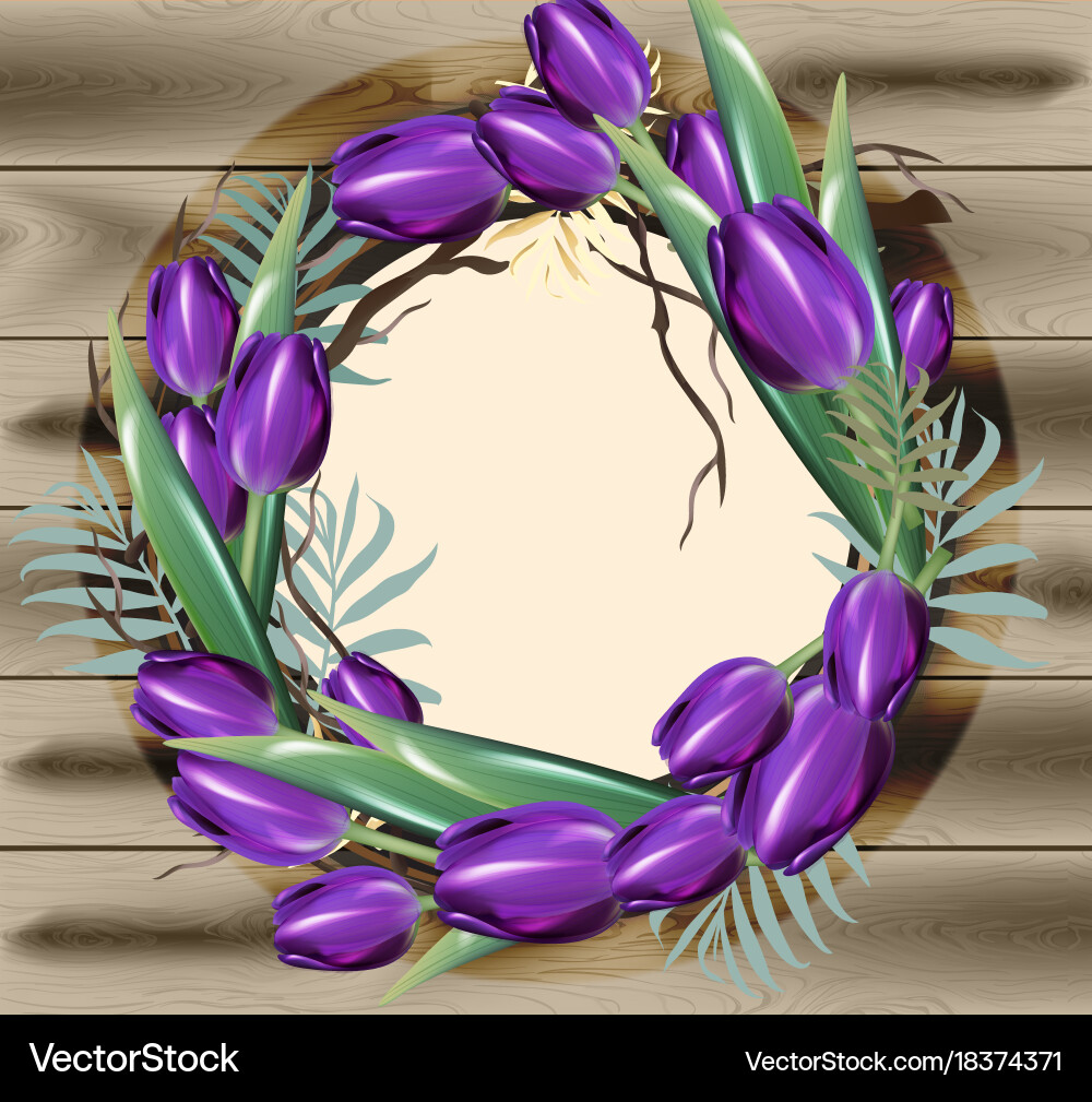 Tulip flowers wreath frame decor with Royalty Free Vector