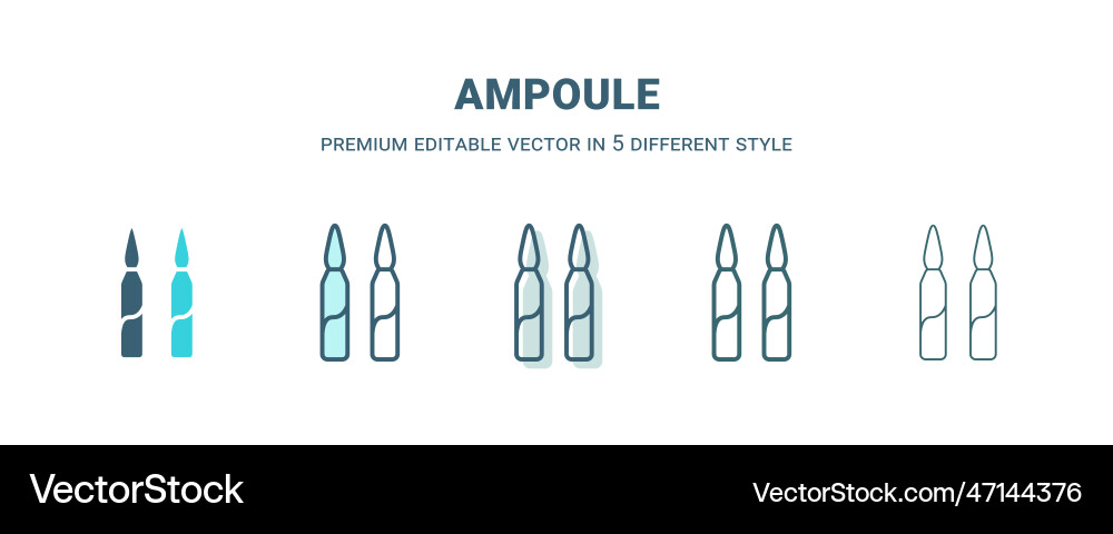 Ampoule icon in 5 different style outline filled Vector Image