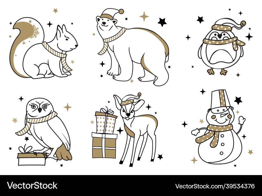 Christmas characters set bear squirrel owl deer Vector Image