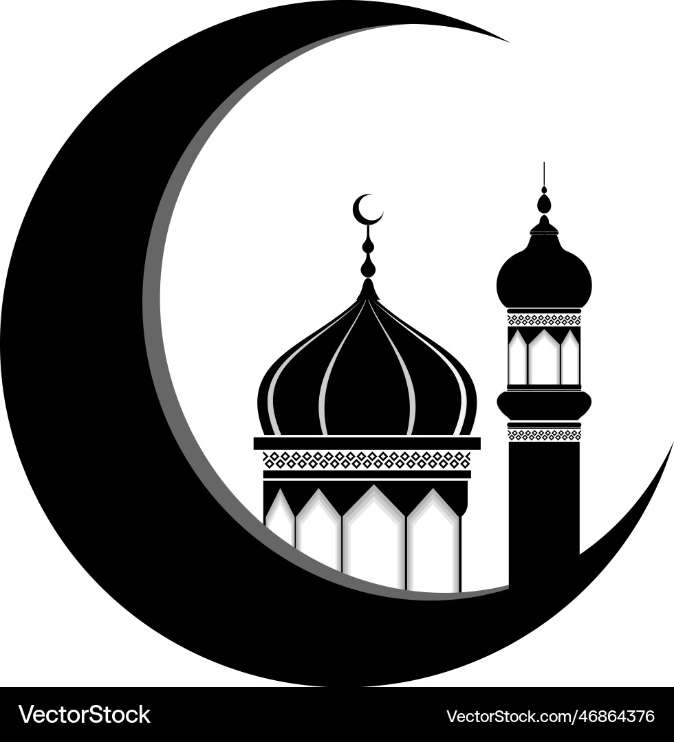 Crescent moon and mosque dome and minaret Vector Image
