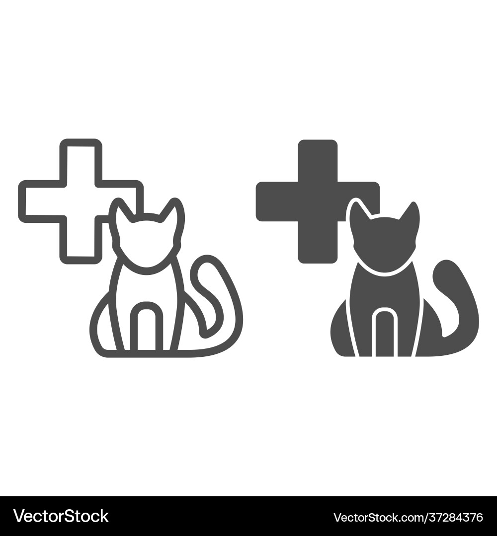 Medical aid sign and a cat line and solid icon Vector Image