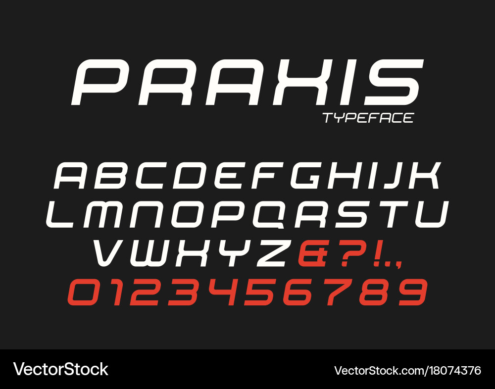 Praxis decorative italic font design alphabet Vector Image