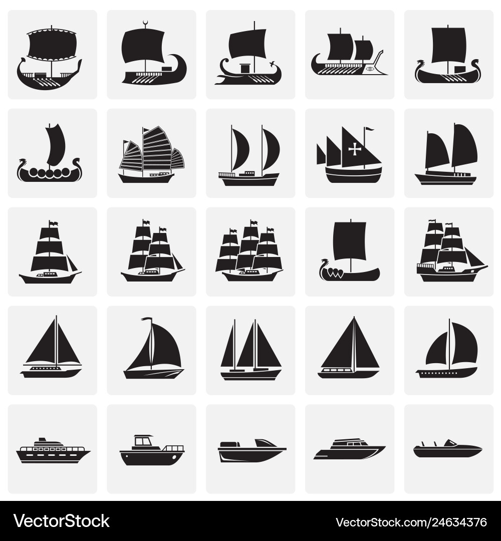 Ship icons set on squares background for graphic Vector Image