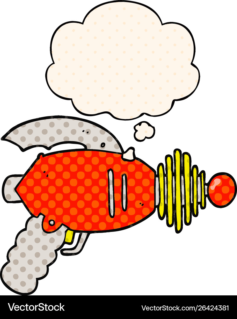 Cartoon ray gun and thought bubble in comic book Vector Image
