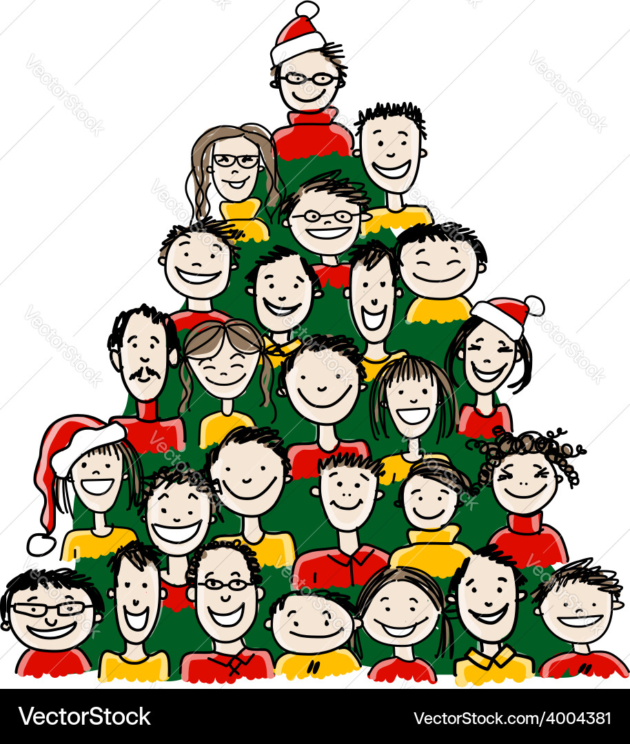 Christmas tree made from group of people Vector Image