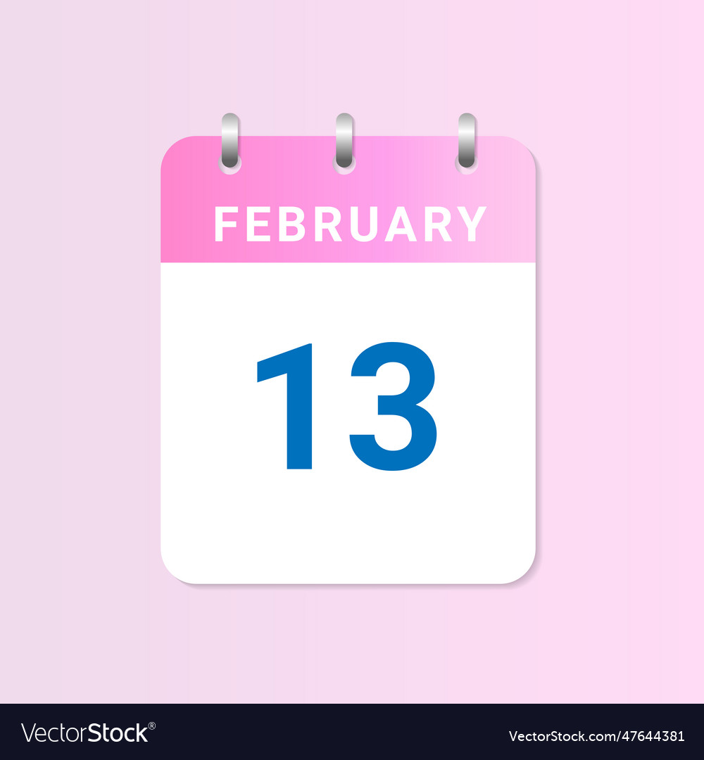 Day of 13th february daily calendar of february Vector Image