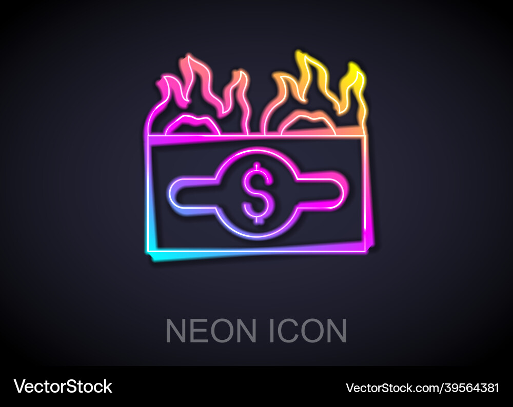 Glowing neon line burning dollar bill icon Vector Image