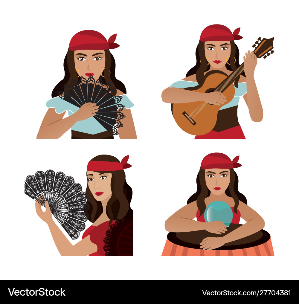 Group gypsy female avatar character Royalty Free Vector