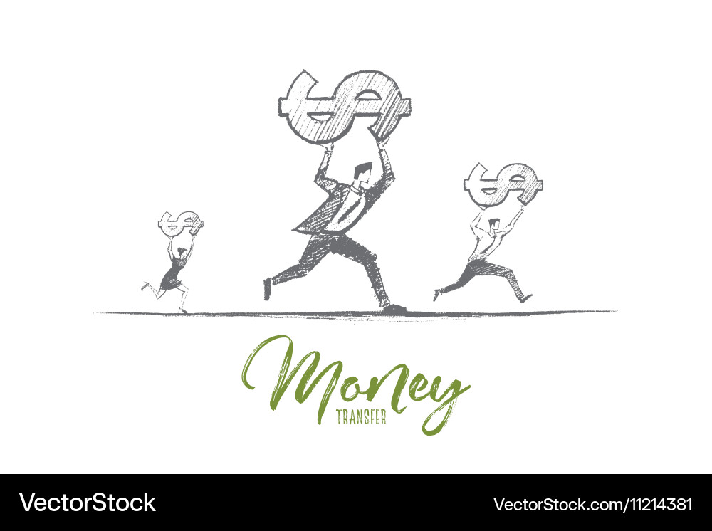 Hand drawn money transfer concept with lettering Vector Image