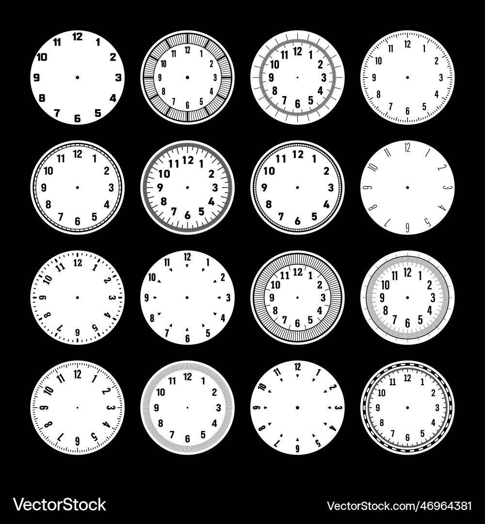 Mechanical clock faces watch dial with numerals Vector Image