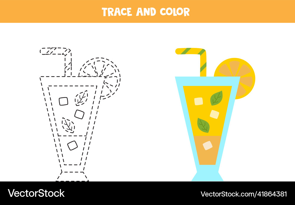 Trace and color summer cocktail worksheet Vector Image