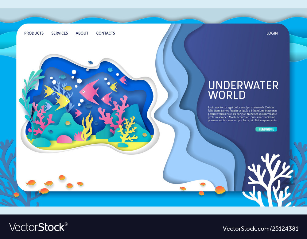 Underwater world website landing page Royalty Free Vector