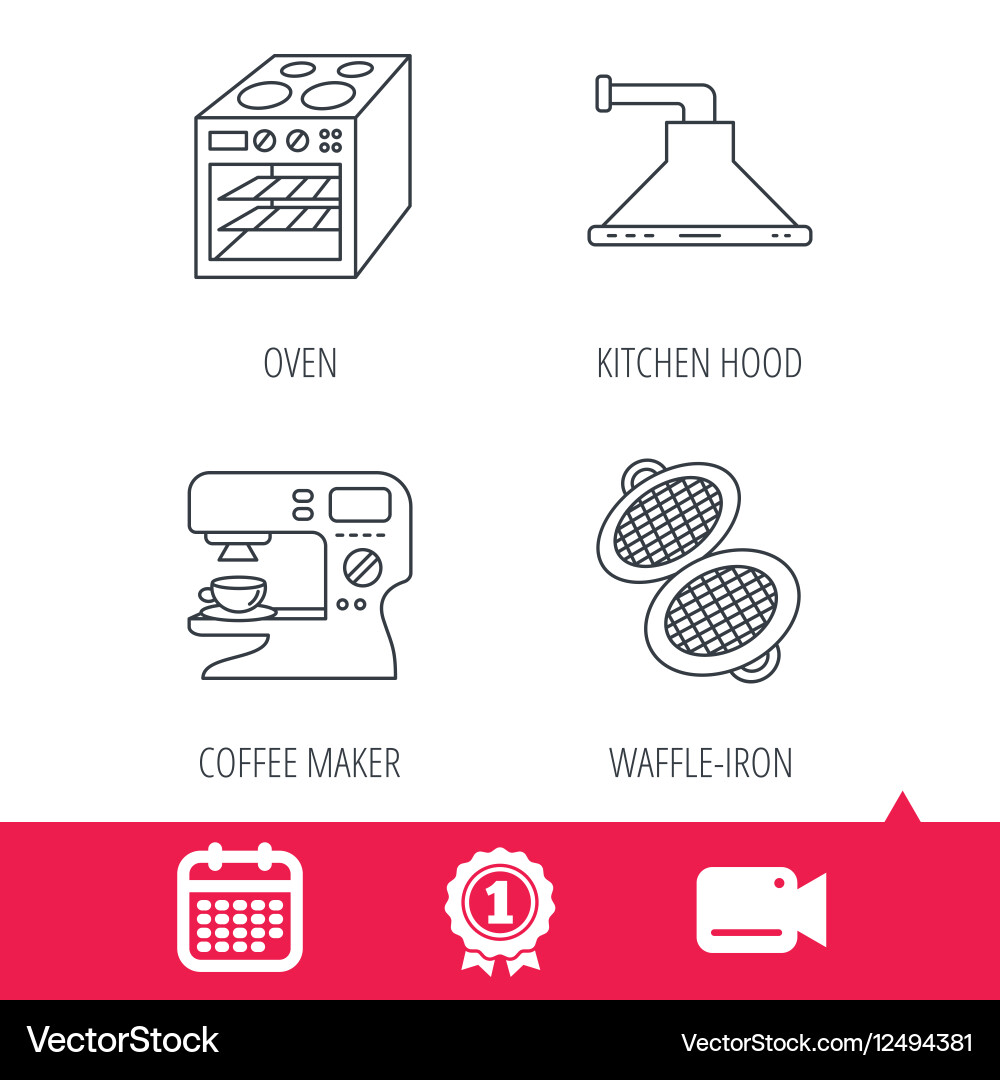 Waffle-iron coffee maker and oven icons Royalty Free Vector