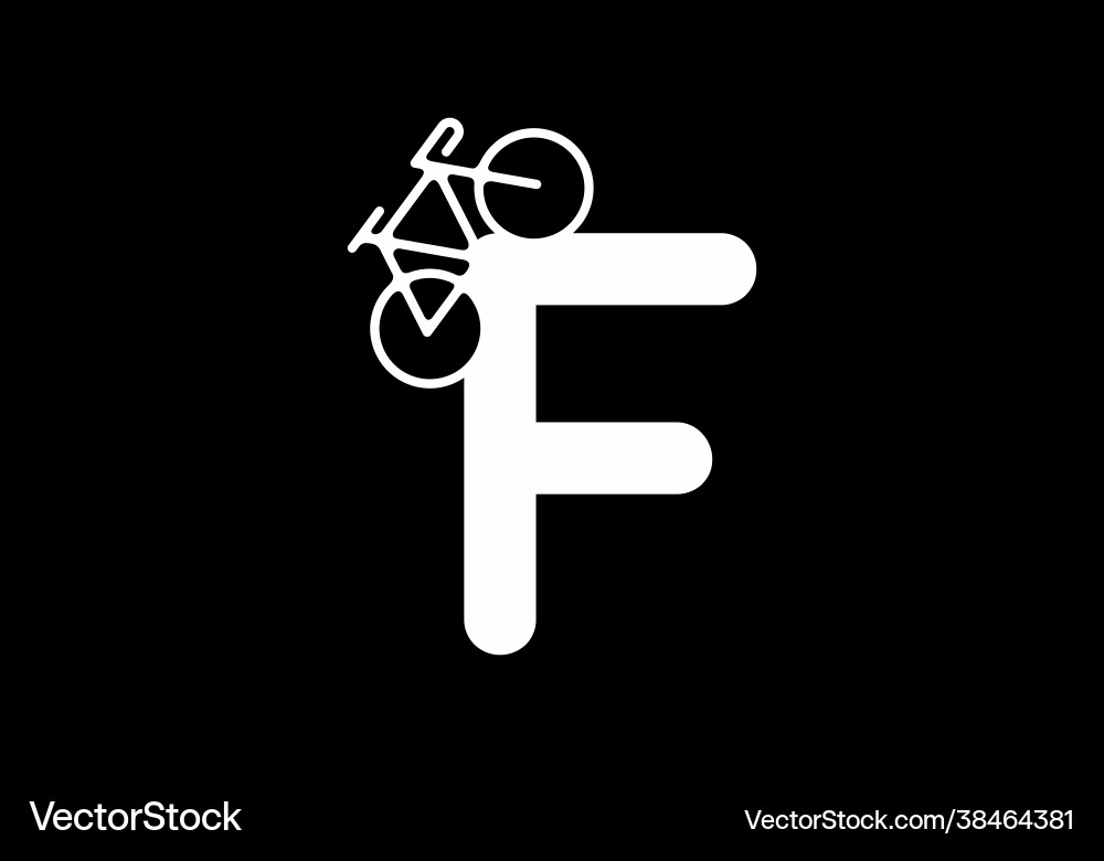 White black color f initial letter with bicycle Vector Image