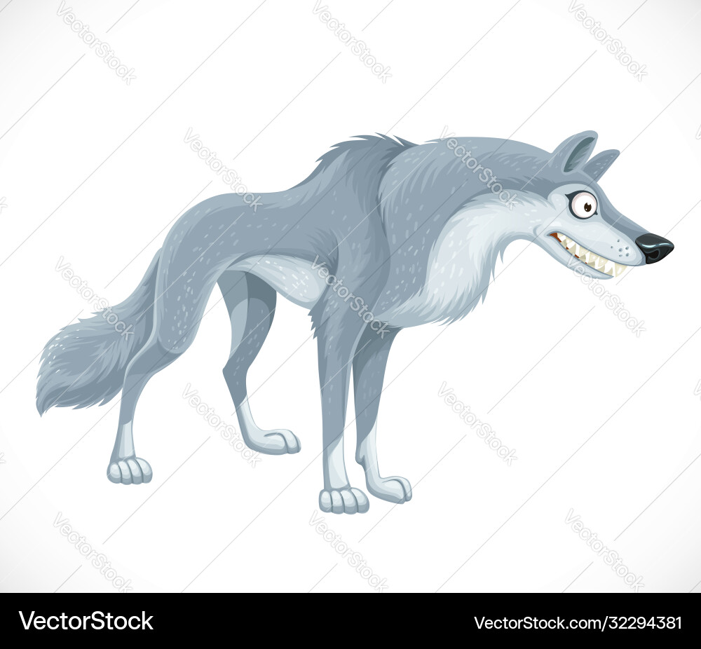 Wild cartoon gray wolf isolated on white Vector Image