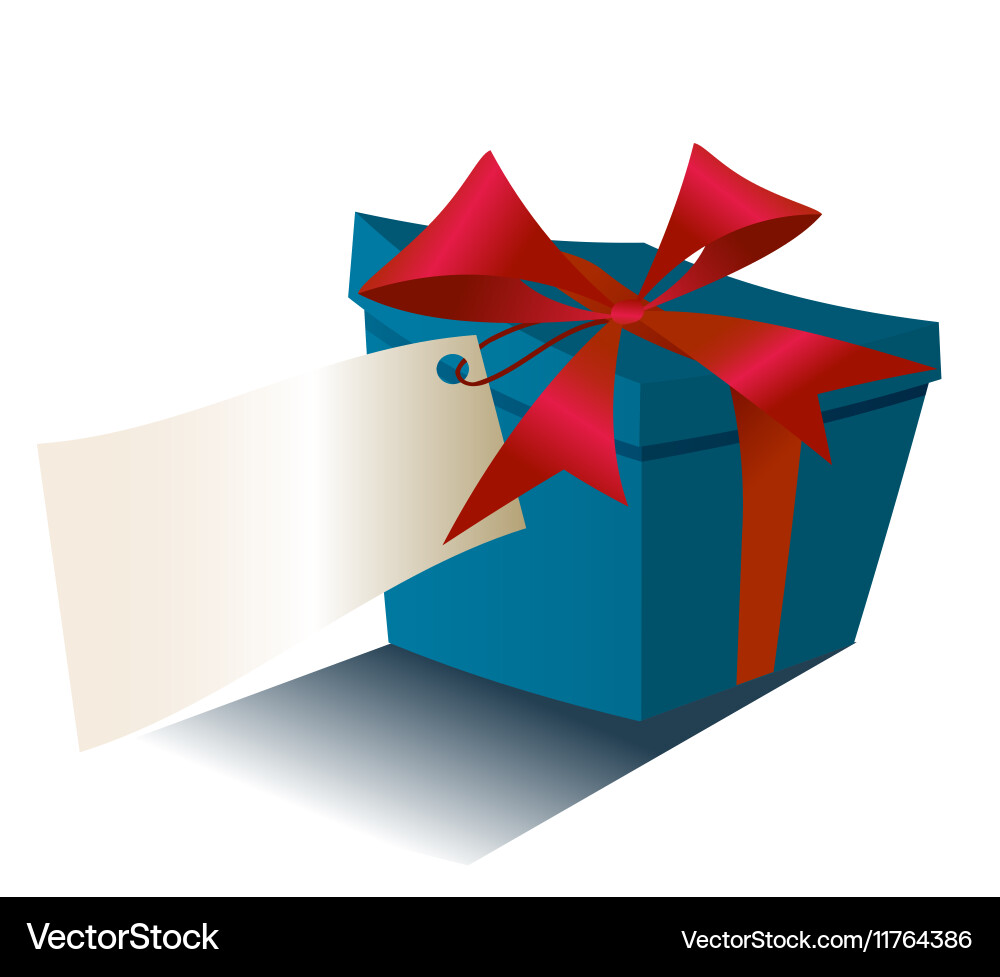 Blue gift box with red ribbon isolated on white Vector Image