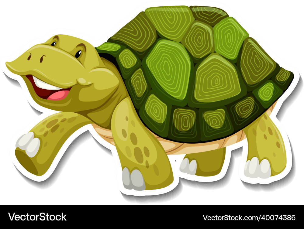 Cute turtle animal cartoon sticker Royalty Free Vector Image