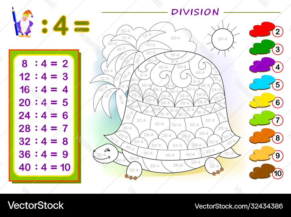 Exercise for kids with division number 4 paint Vector Image
