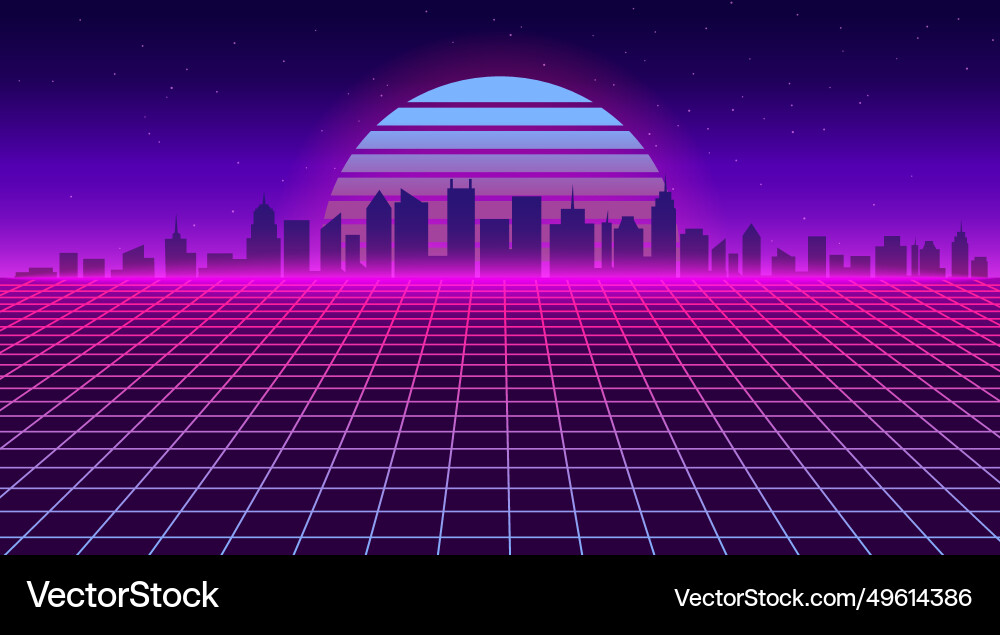 Futuristic city landscape retro 80s grid Vector Image