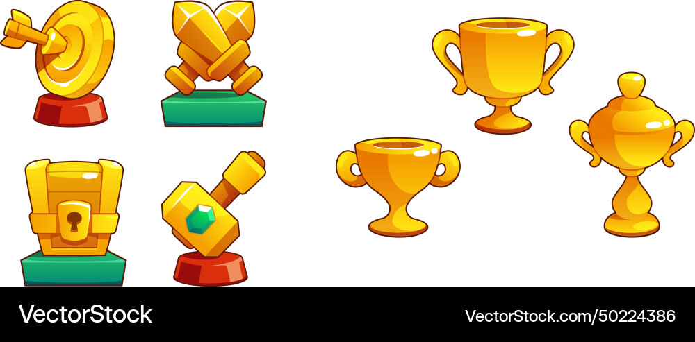 Game winner assets and trophies set Royalty Free Vector