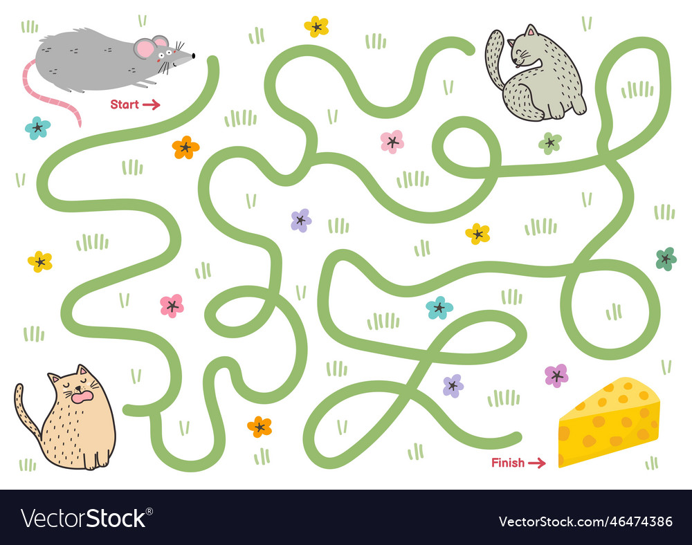 Help the cute mouse find correct way to cheese Vector Image