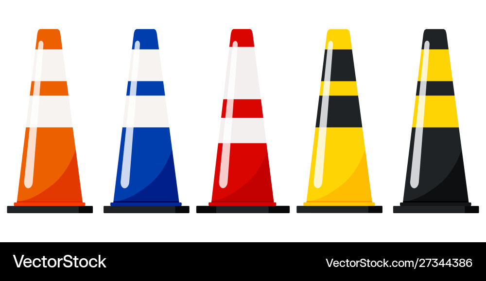 Traffic cones set with reflective stripes stickers
