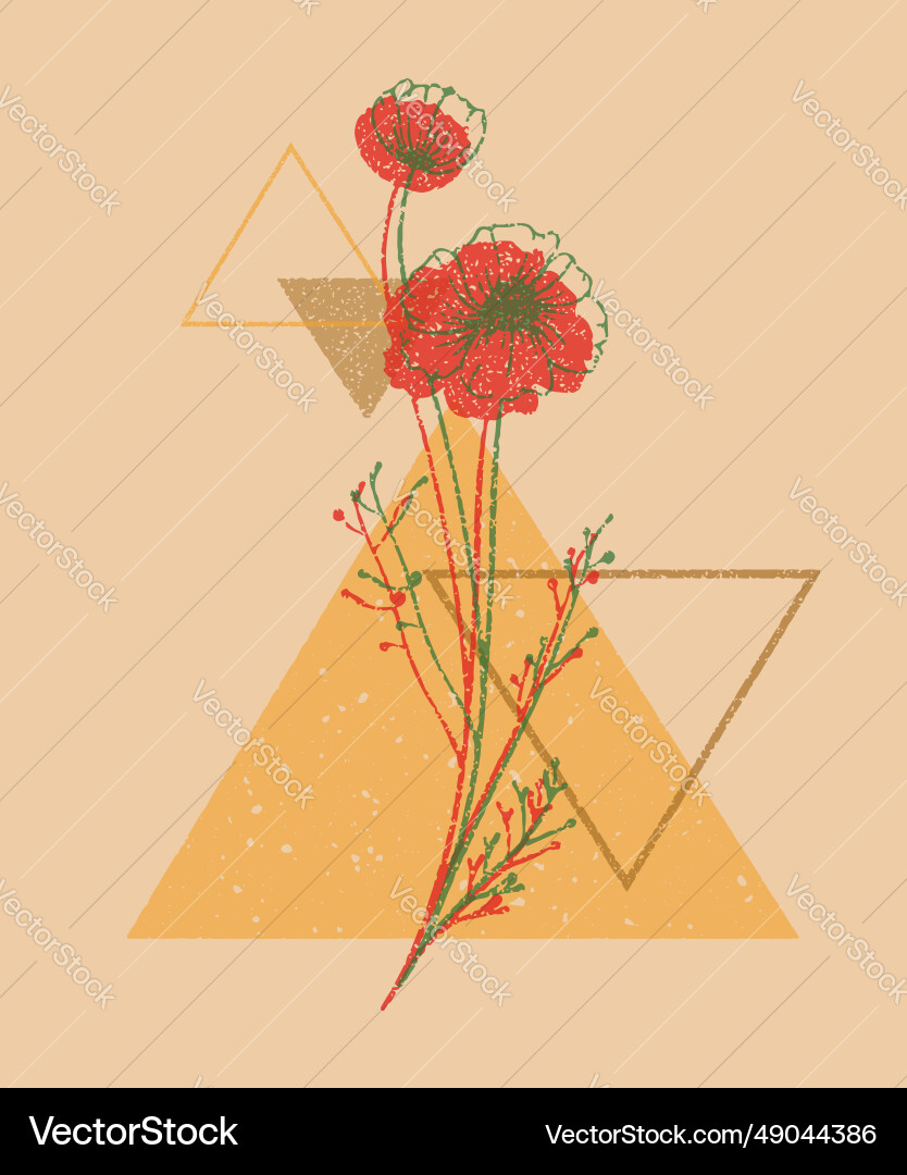 Triangle with flower in colorful screen print Vector Image