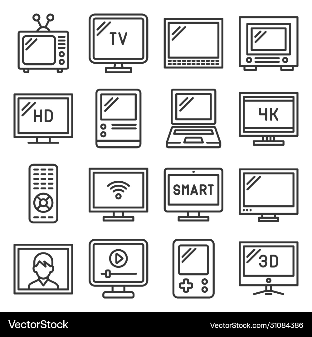 Tv icons set on white background line style Vector Image