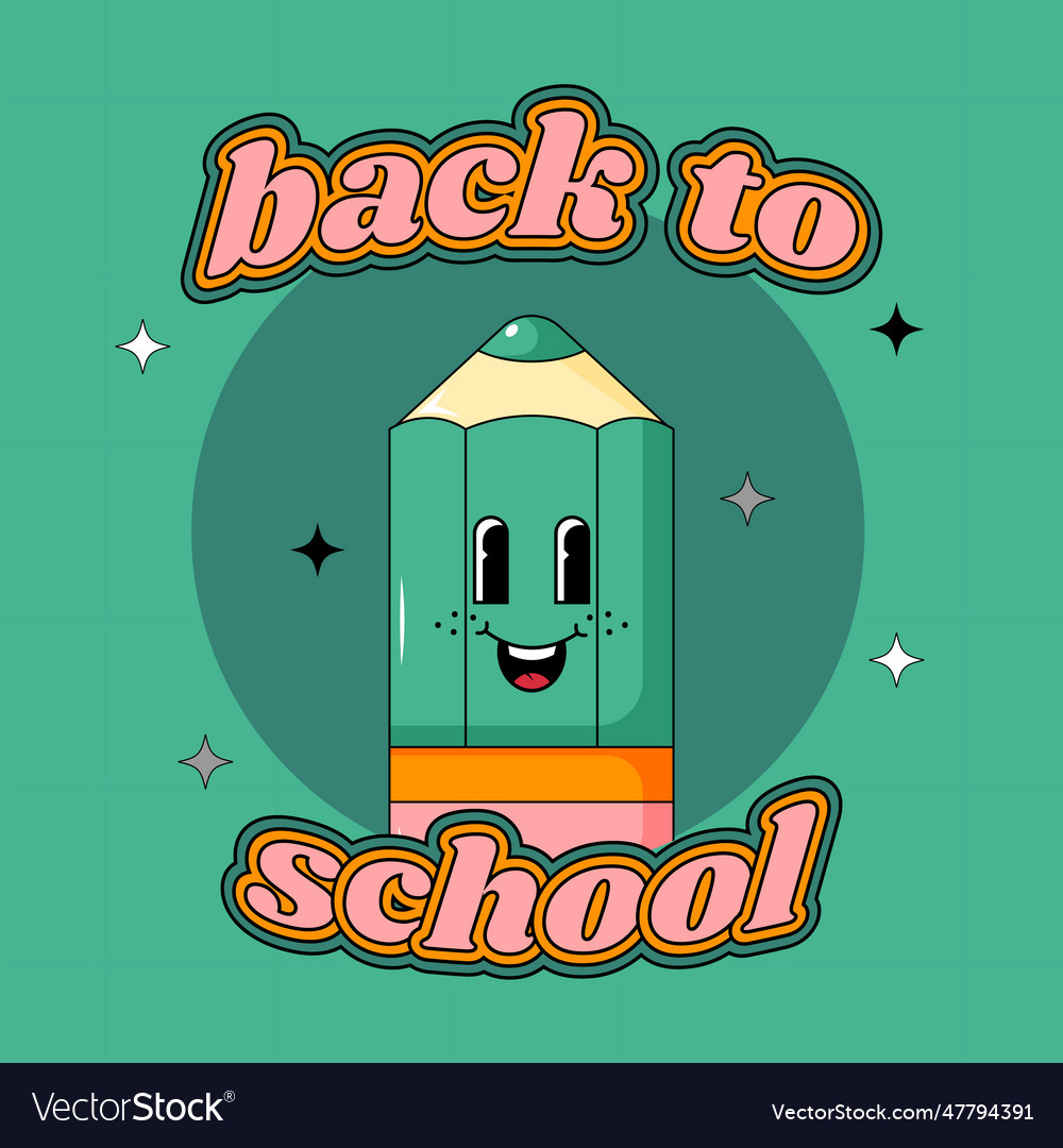 Back to school cartoon character pencil in retro Vector Image