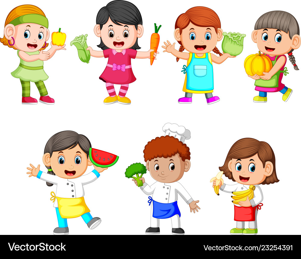 Children hold the fresh vegetables Royalty Free Vector Image
