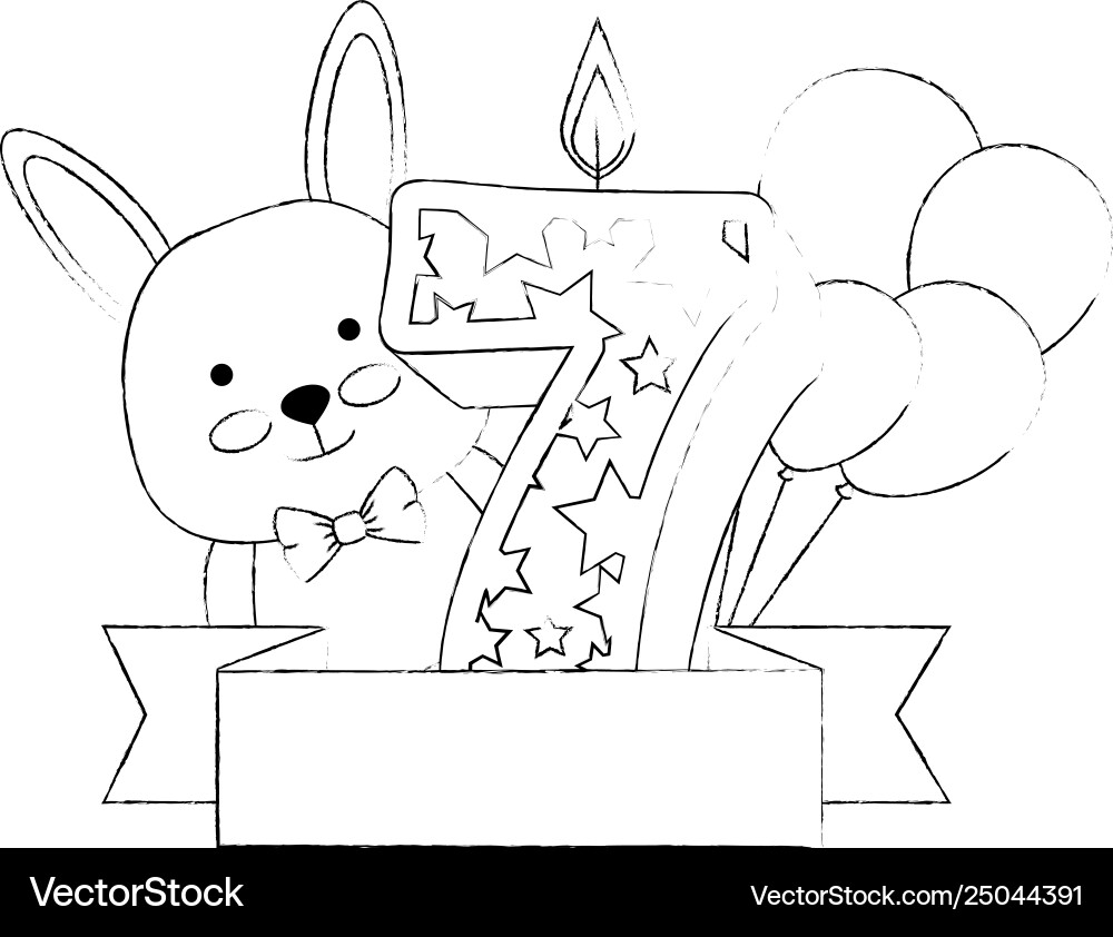 Cute number seven with rabbit and balloons Vector Image