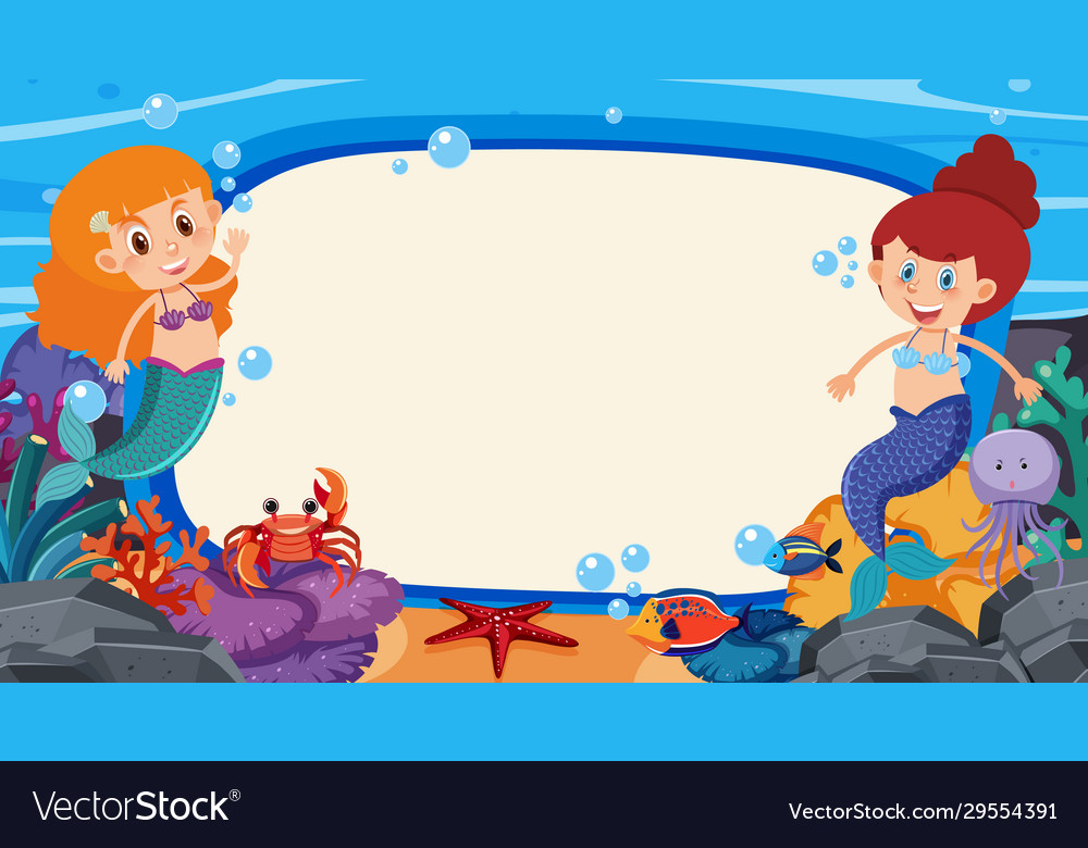 Frame design template with mermaid and fish Vector Image