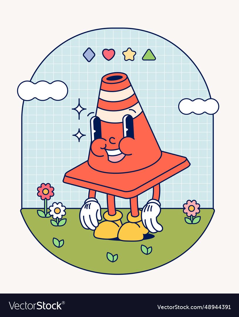 Hand draw funny retro vintage trendy cone road Vector Image Hand draw funny retro vintage trendy cone road Vector Image