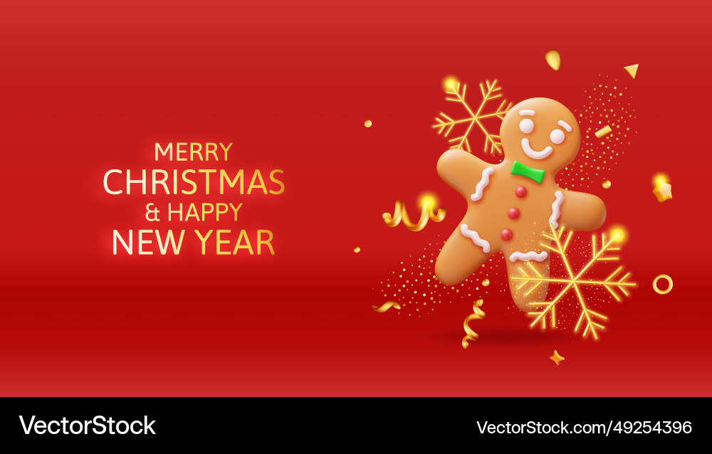 3d holiday gingerbread man cookie and confetti Vector Image