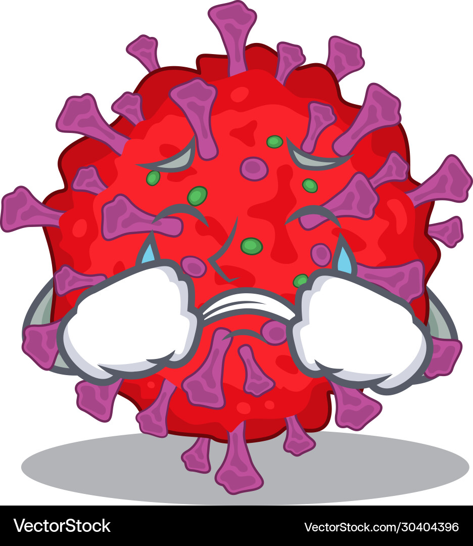 A crying coronavirus particle cartoon mascot Vector Image