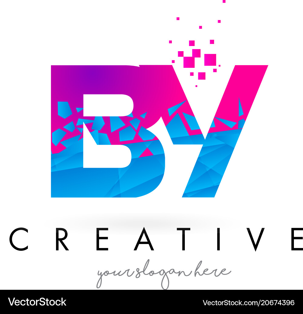 B y letter logo with shattered broken blue Vector Image