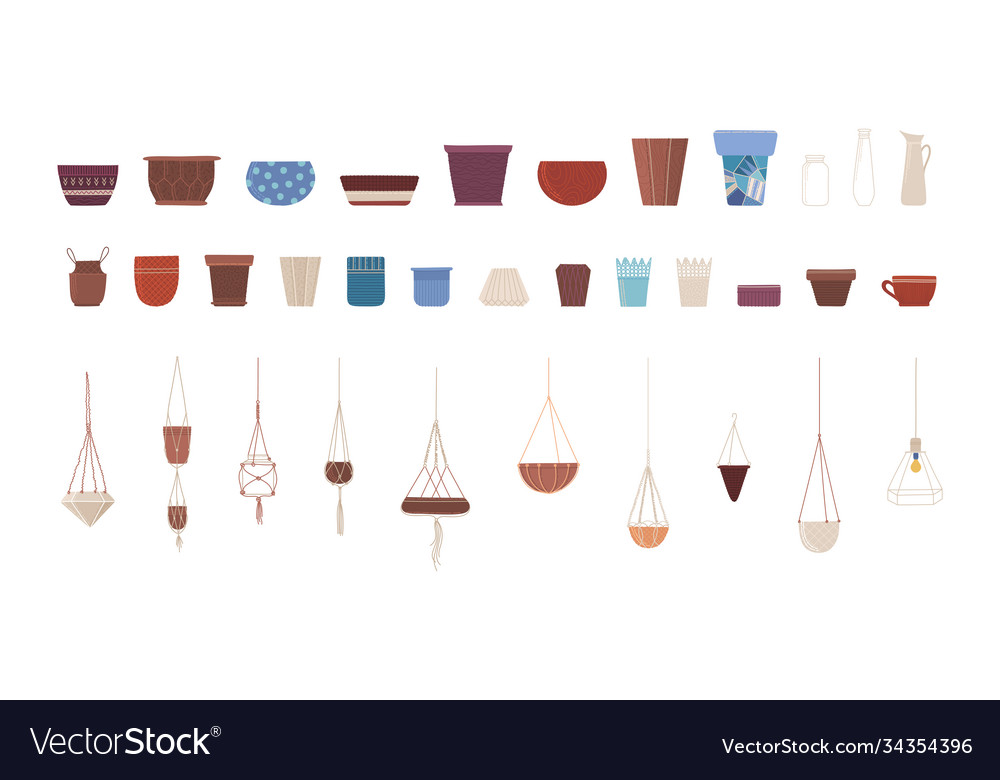 Ceramic pots flat set Royalty Free Vector Image