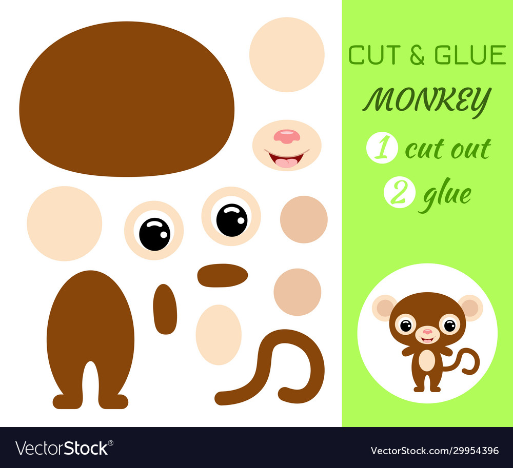 Cut and glue monkey educational paper game Vector Image
