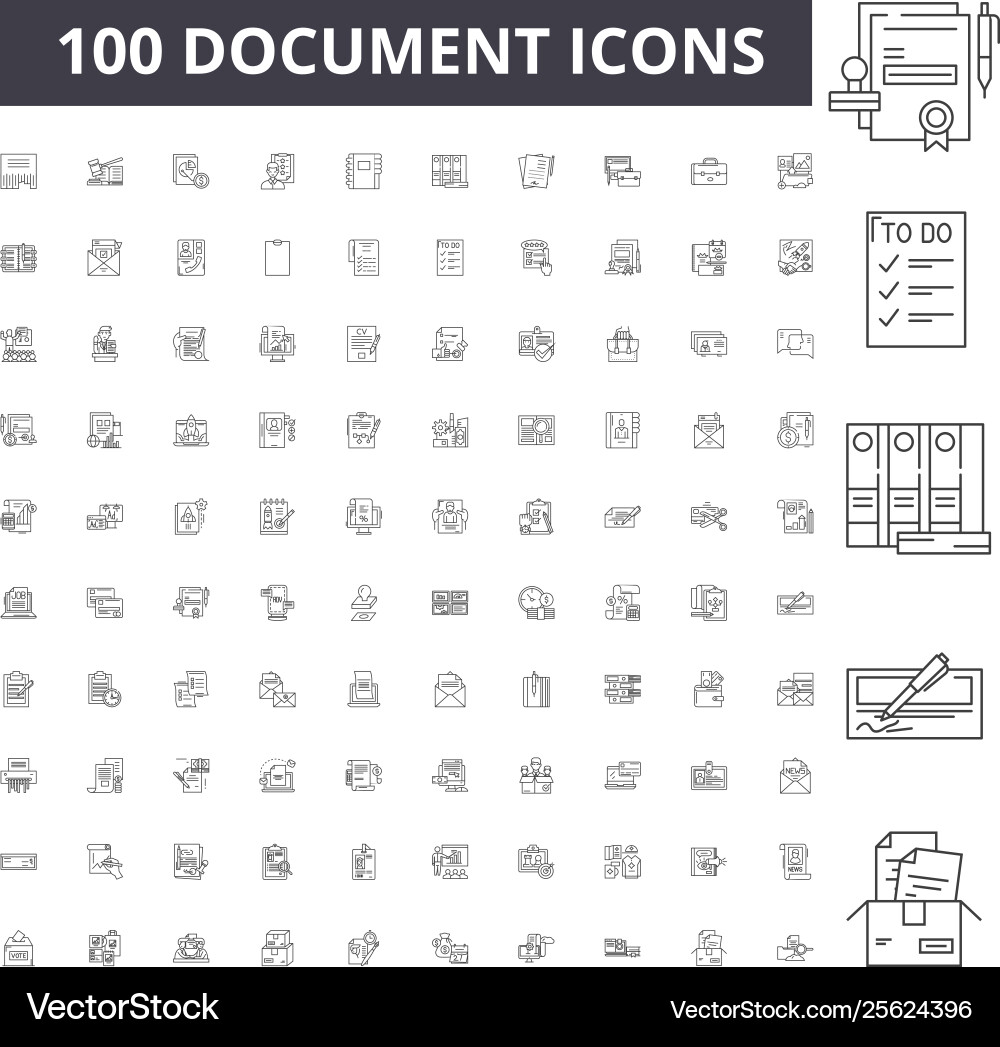 Document line icons signs set outline Royalty Free Vector