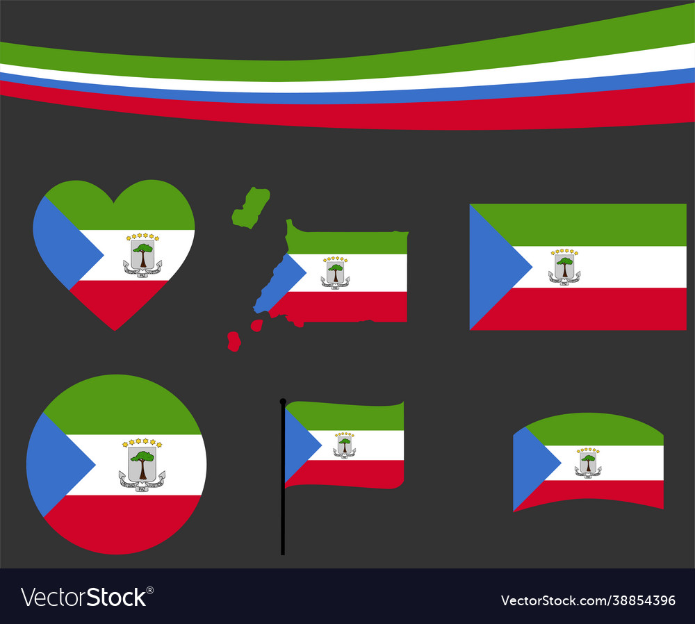 Equatorial guinea flag map ribbon and heart icons Vector Image