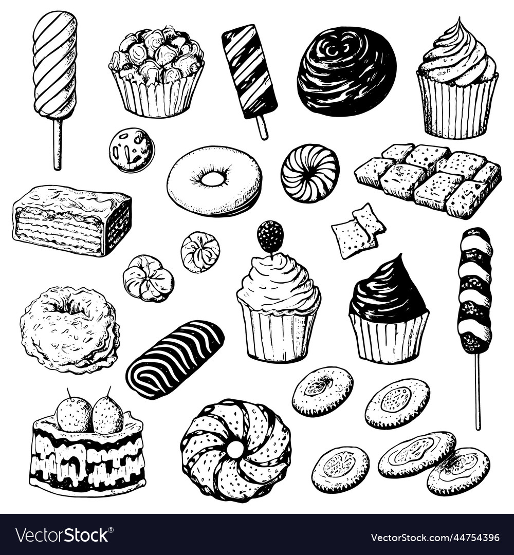 Hand drawn set of sweets Royalty Free Vector Image