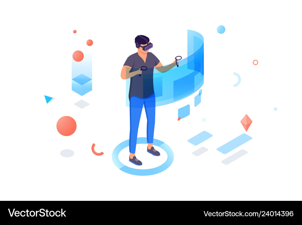 Isometric 3d man with helmet and controllers Vector Image