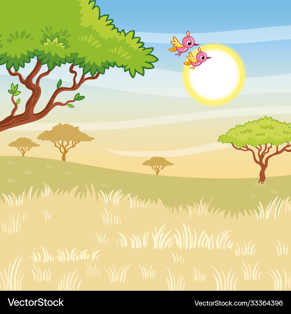 Landscape with sunny savanna Royalty Free Vector Image