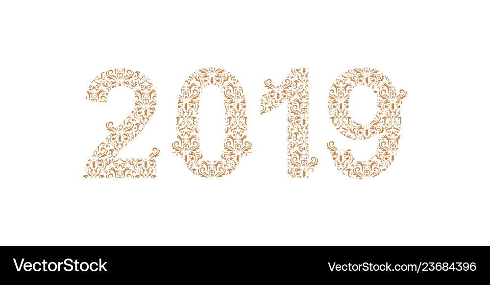 Number 2019 year patterned with floral shapes Vector Image