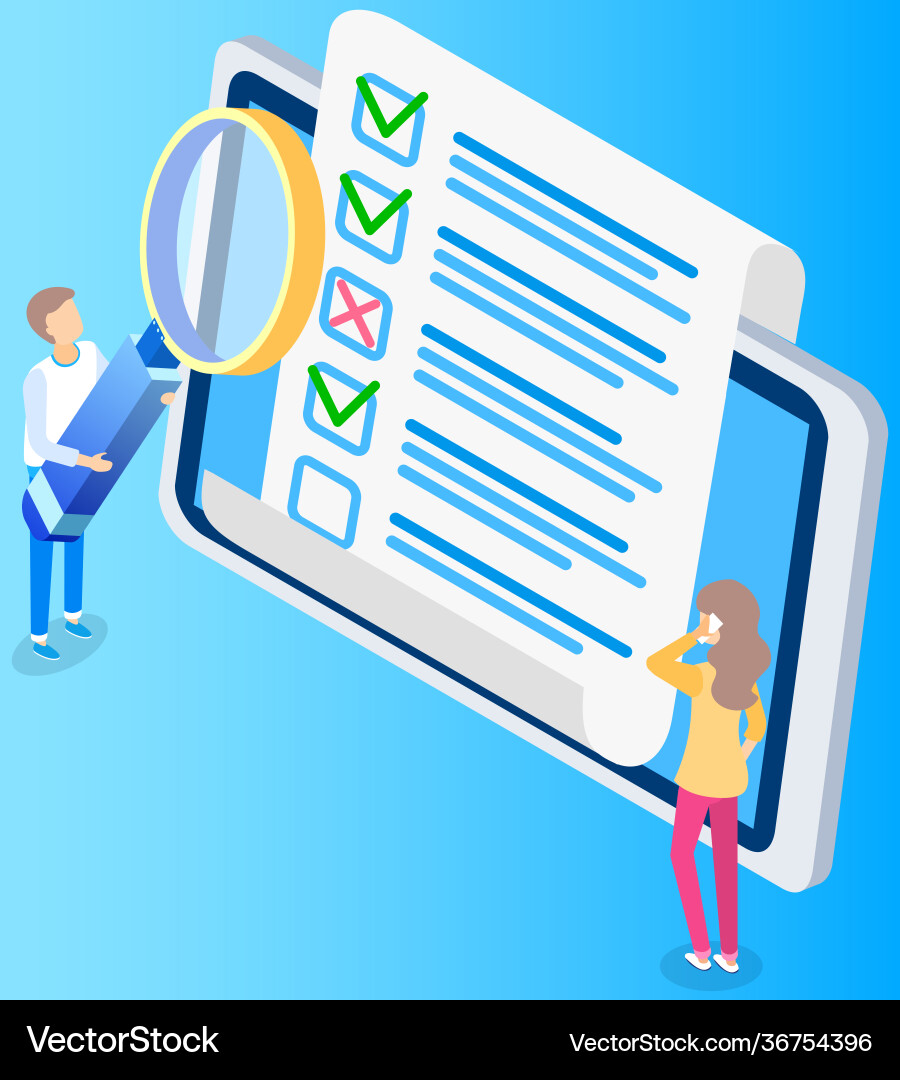 Online form survey on tablet colleagues check Vector Image