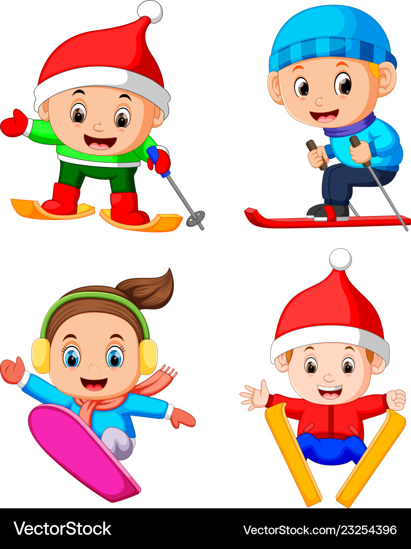 Professional children playing ice skating Vector Image